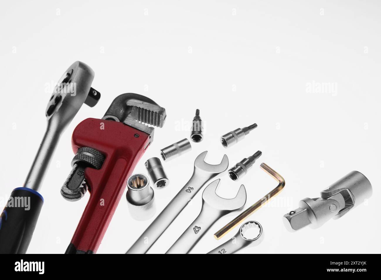 Set of auto mechanic's tools on white background Stock Photo - Alamy