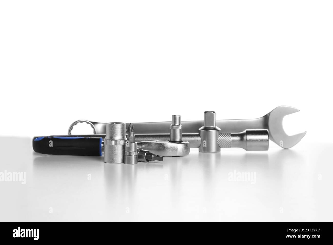 Set of auto mechanic's tools on white background Stock Photo - Alamy