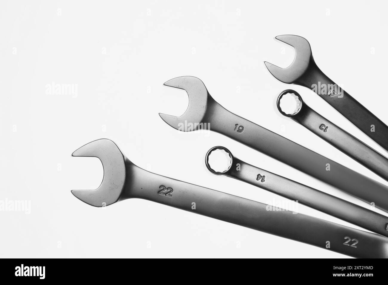 Set of ratcheting wrenches on white background. Auto mechanic tools ...