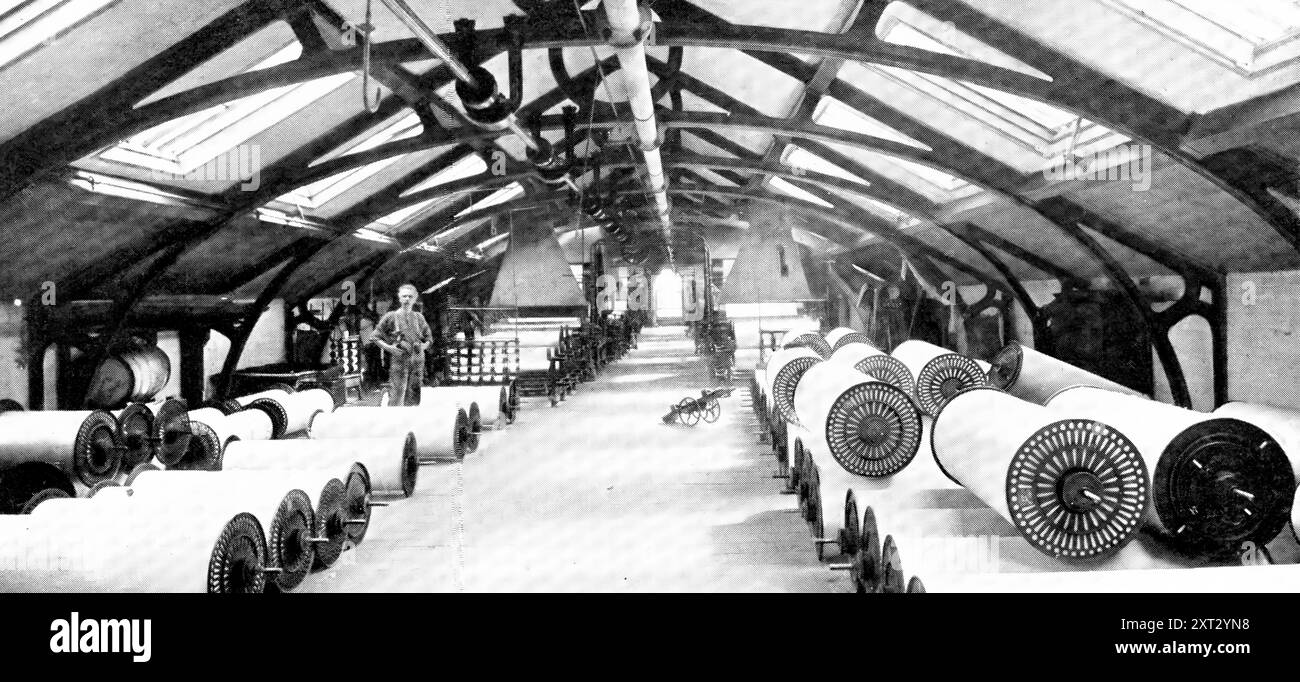 An important process in the cotton industry: a sizing-room, 1909. 'The ...