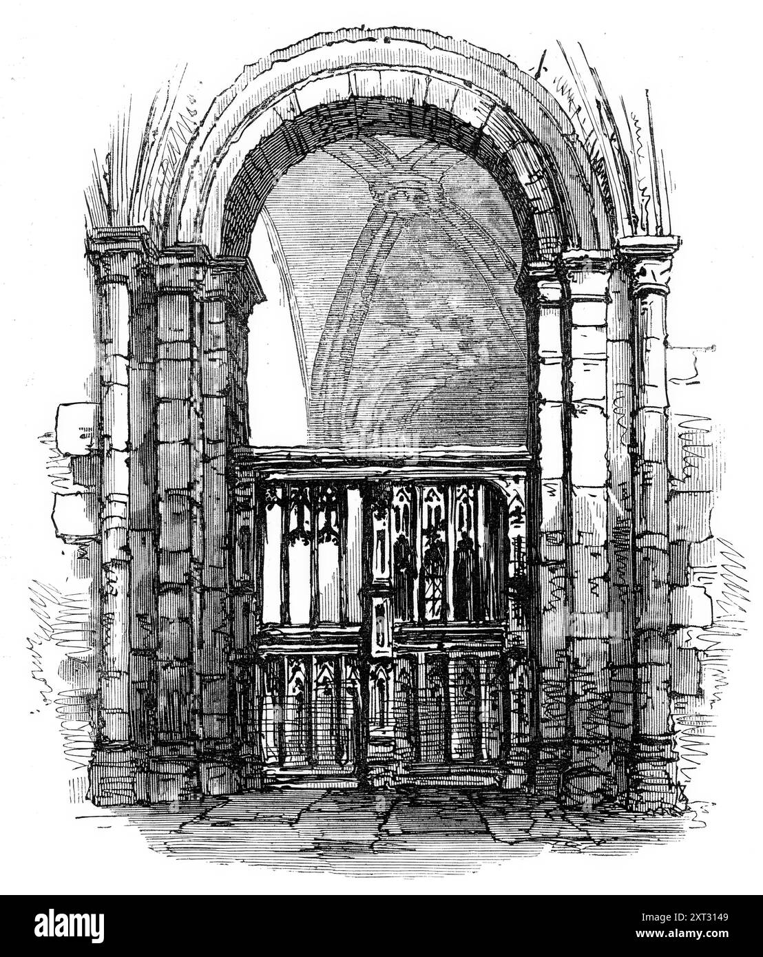 Screen in Selby Church, 1870. '...a very fine specimen of a Norman ...