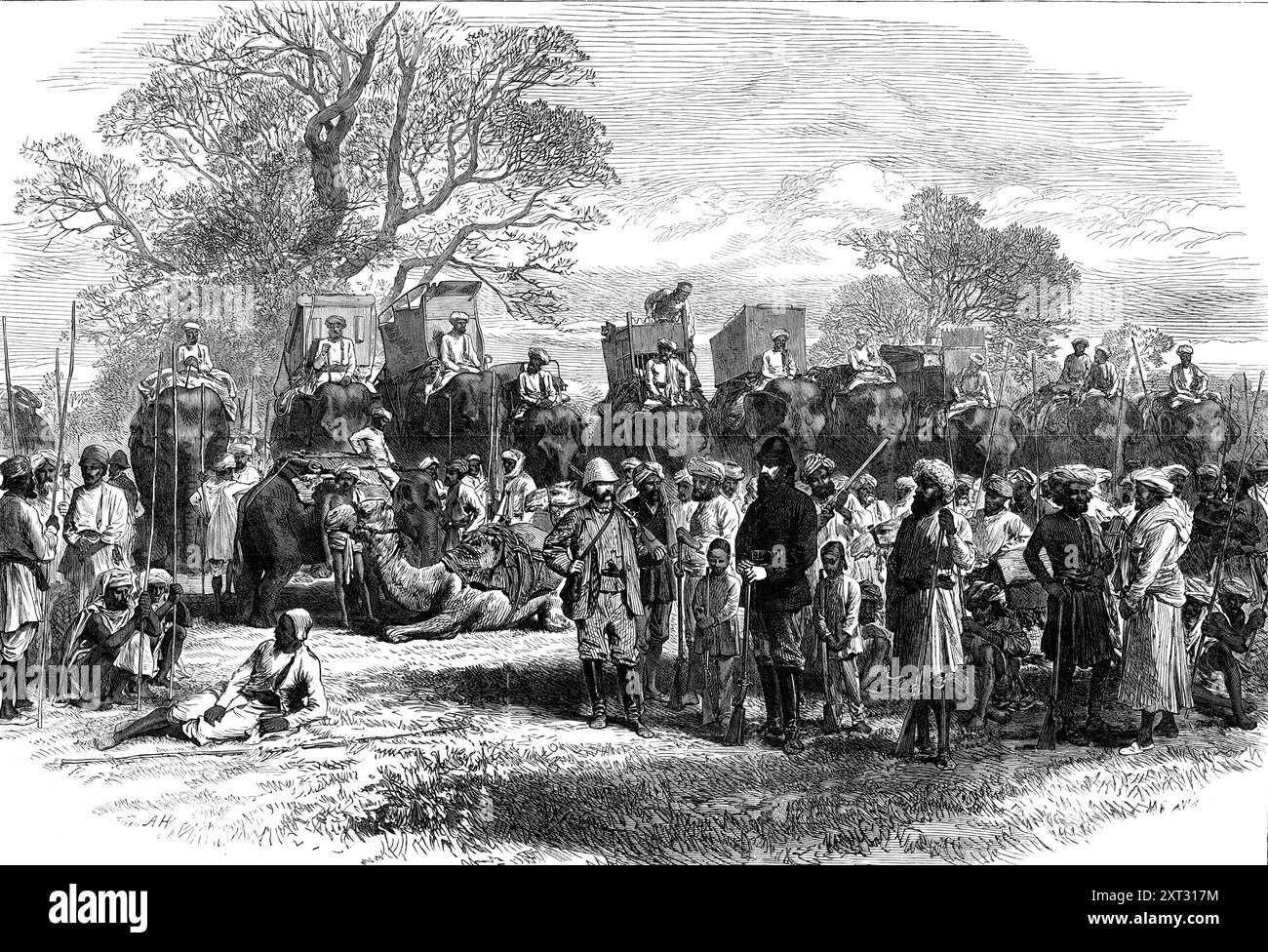 A tiger-hunting party in India: preparing to start, 1870. Engraving of ...