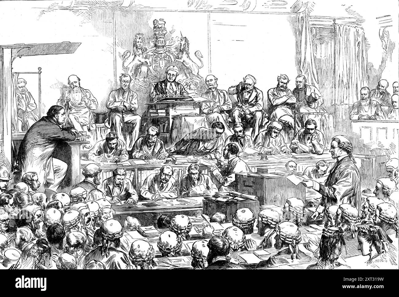 The Tichborne Trial: sketch in court, 1871. Scene during '...he ...