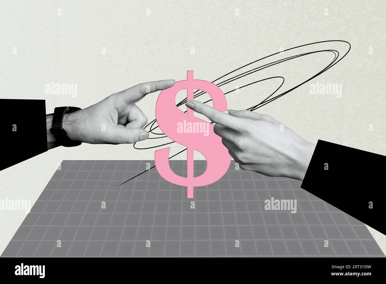 Creative collage picture hands body fragments sleeve dollar earnings ...