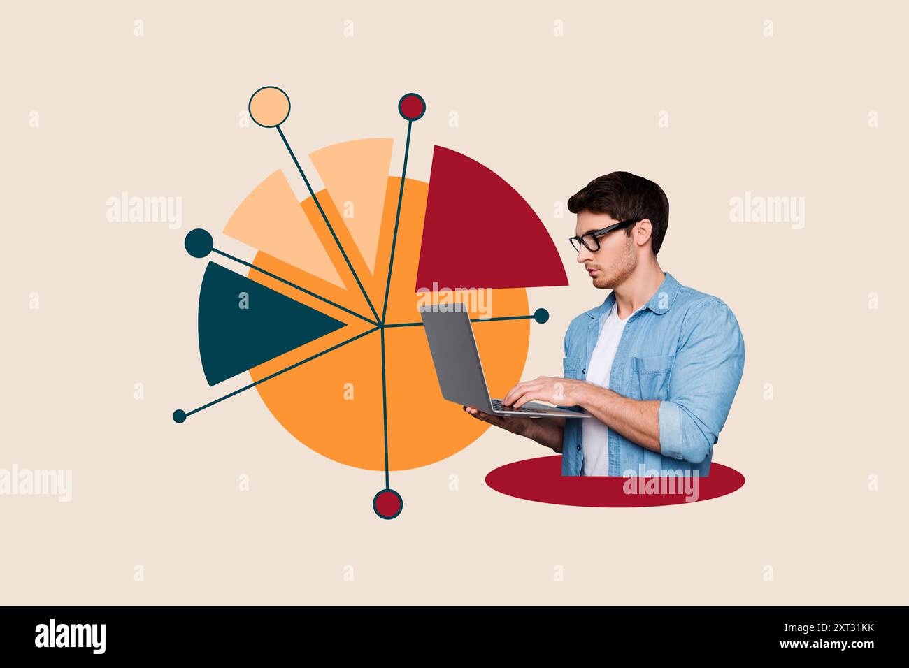 Composite photo collage of serious guy type macbook device diagram ...