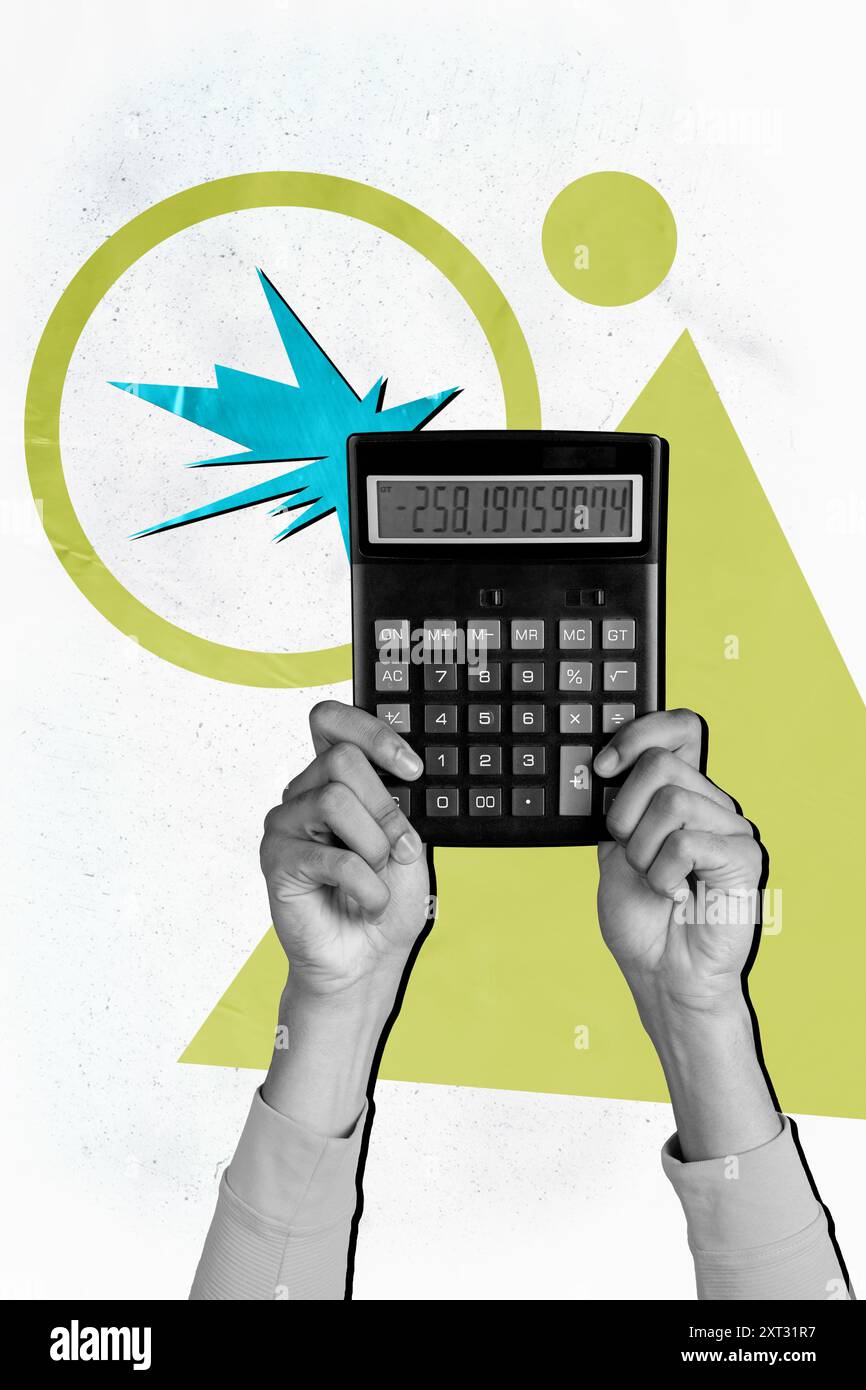 Vertical poster collage hands body fragments hold calculator profession ...