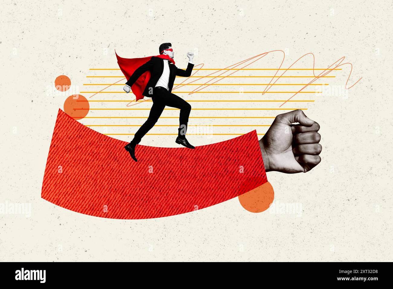 Composite photo collage of serious superman run human hand development ...