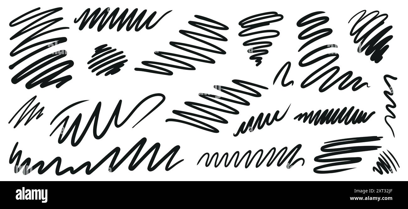 Charcoal pencil, swirls and squiggles. Set of brush strokes. Hand drawn ...
