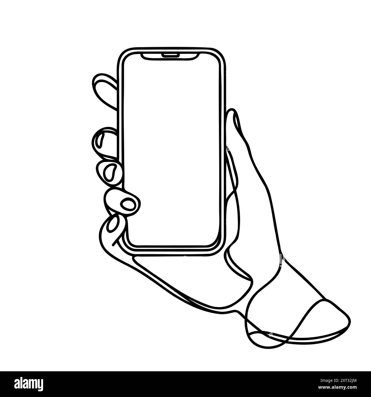 Continuous one line drawing mobile phone screens. Holding smartphone ...
