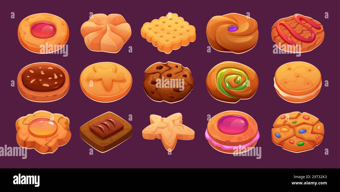 Cookies. Fresh snack products different kind of cookies exact vector ...