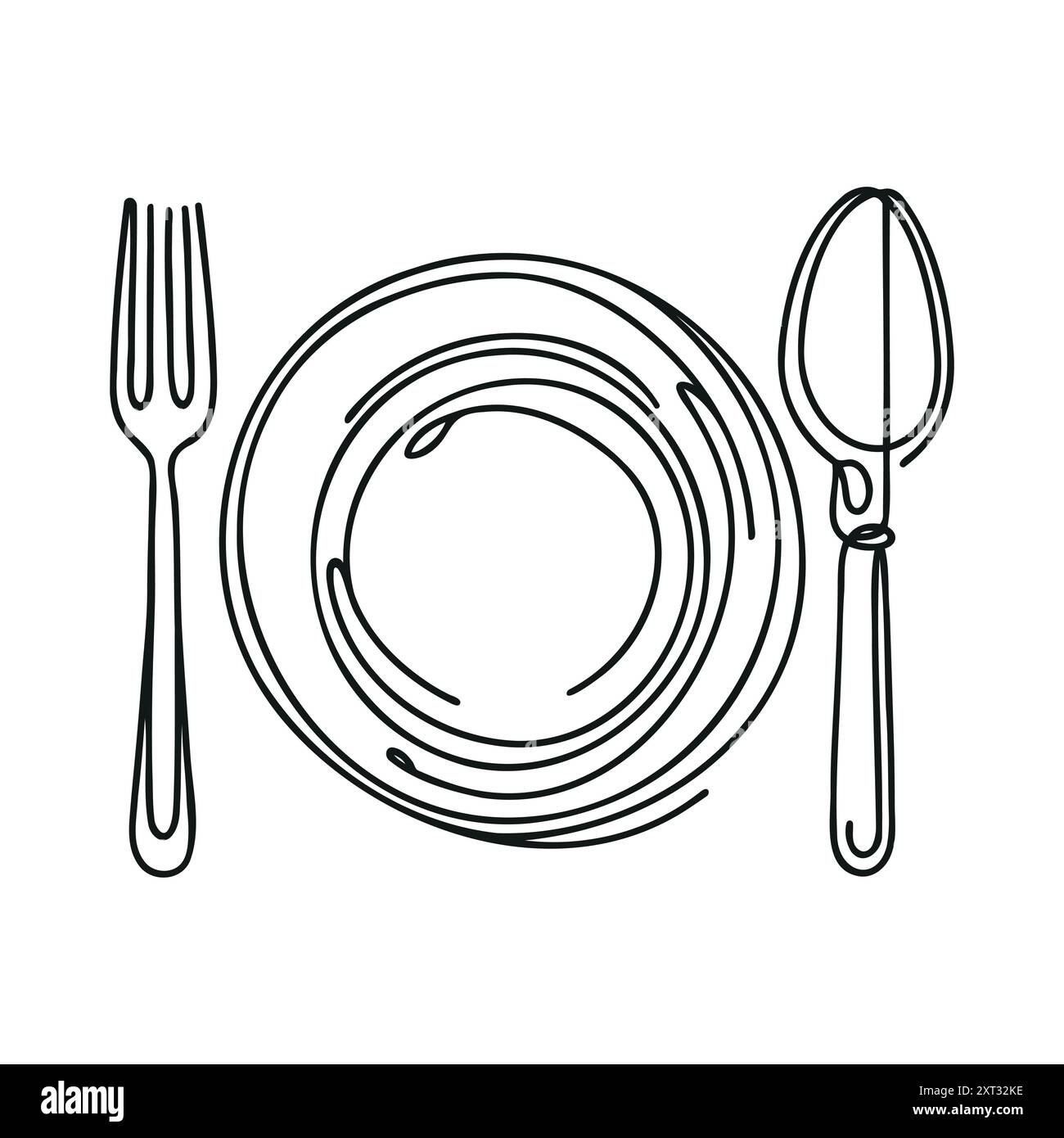 Outline knife fork continuous Stock Vector Images - Alamy