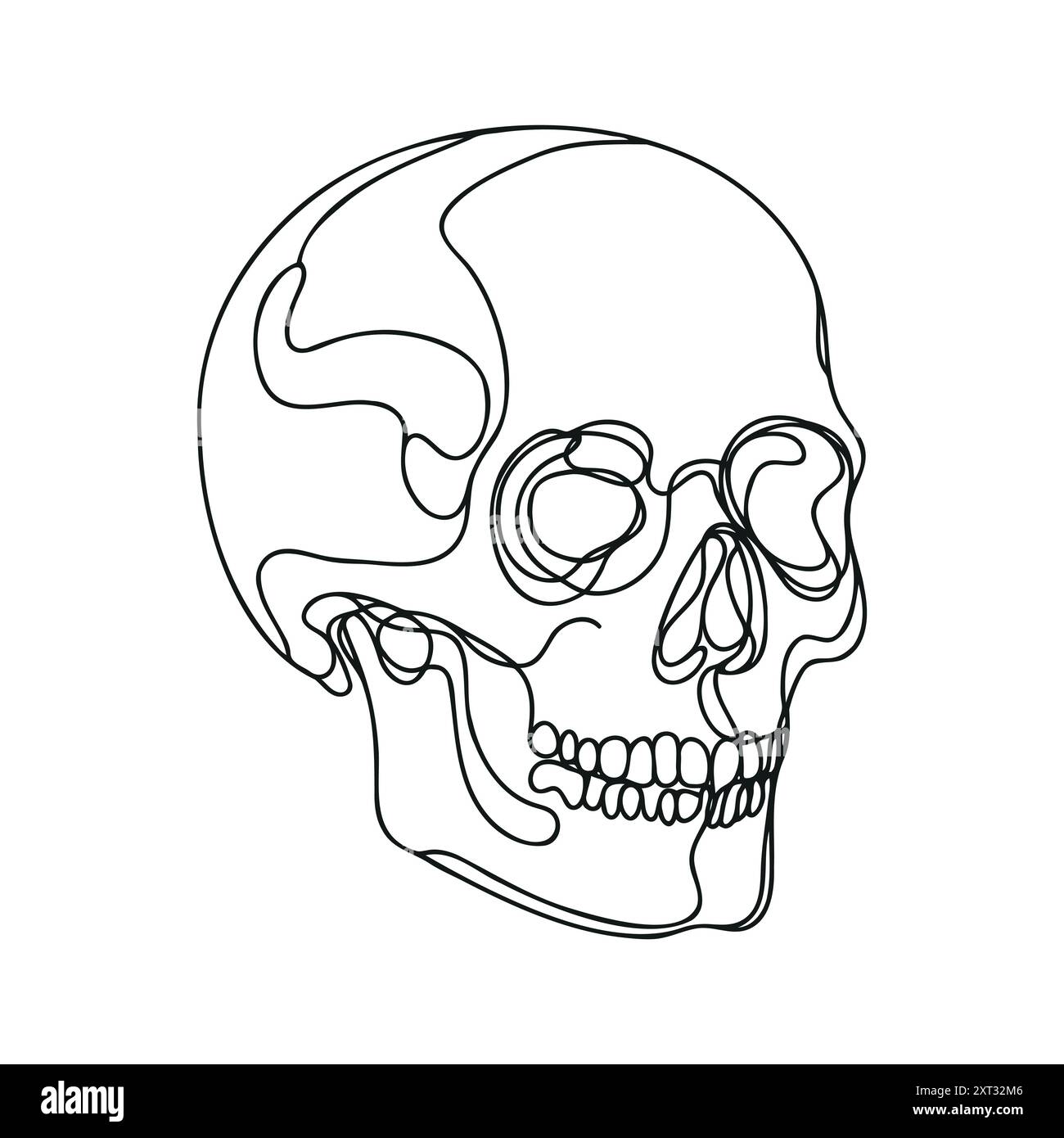 Human scull. One line continuous Halloween skull isolated on white ...