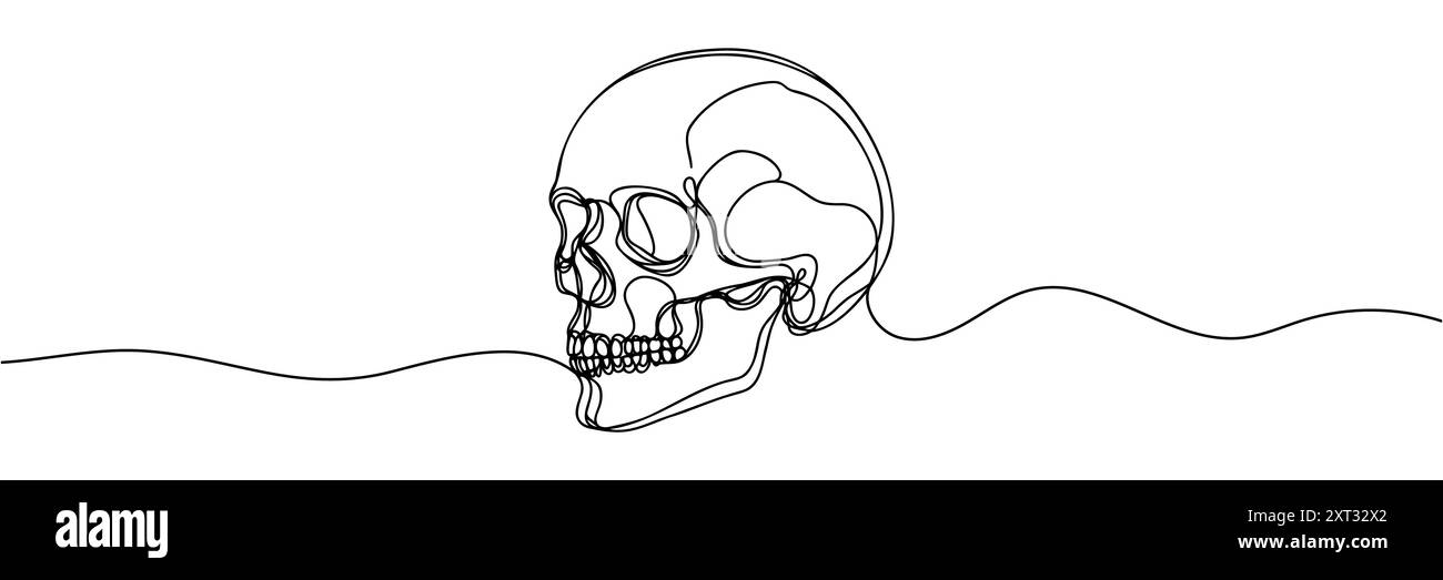 Human scull. One line continuous Halloween skull isolated on white ...