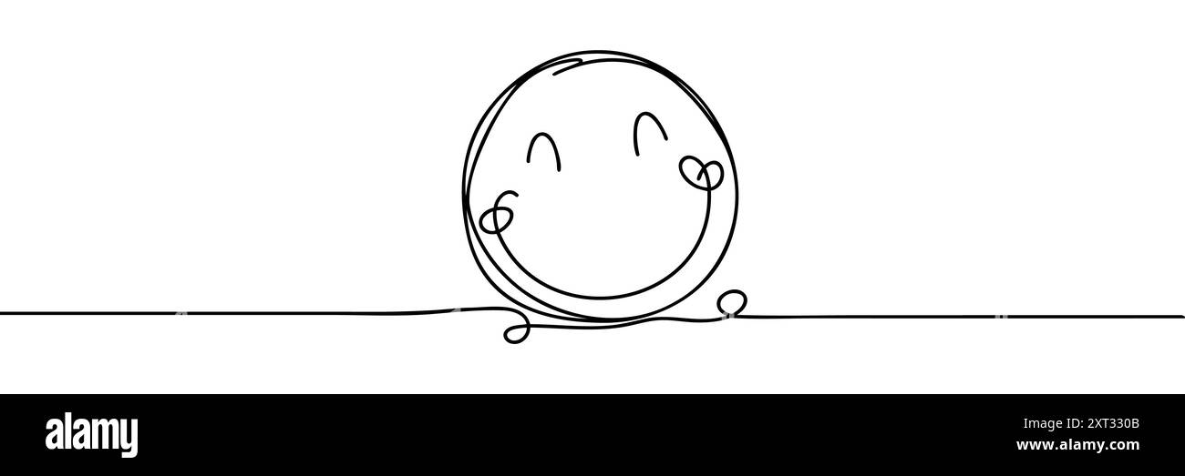 One continuous line art smiling face isolated vector illustration on ...