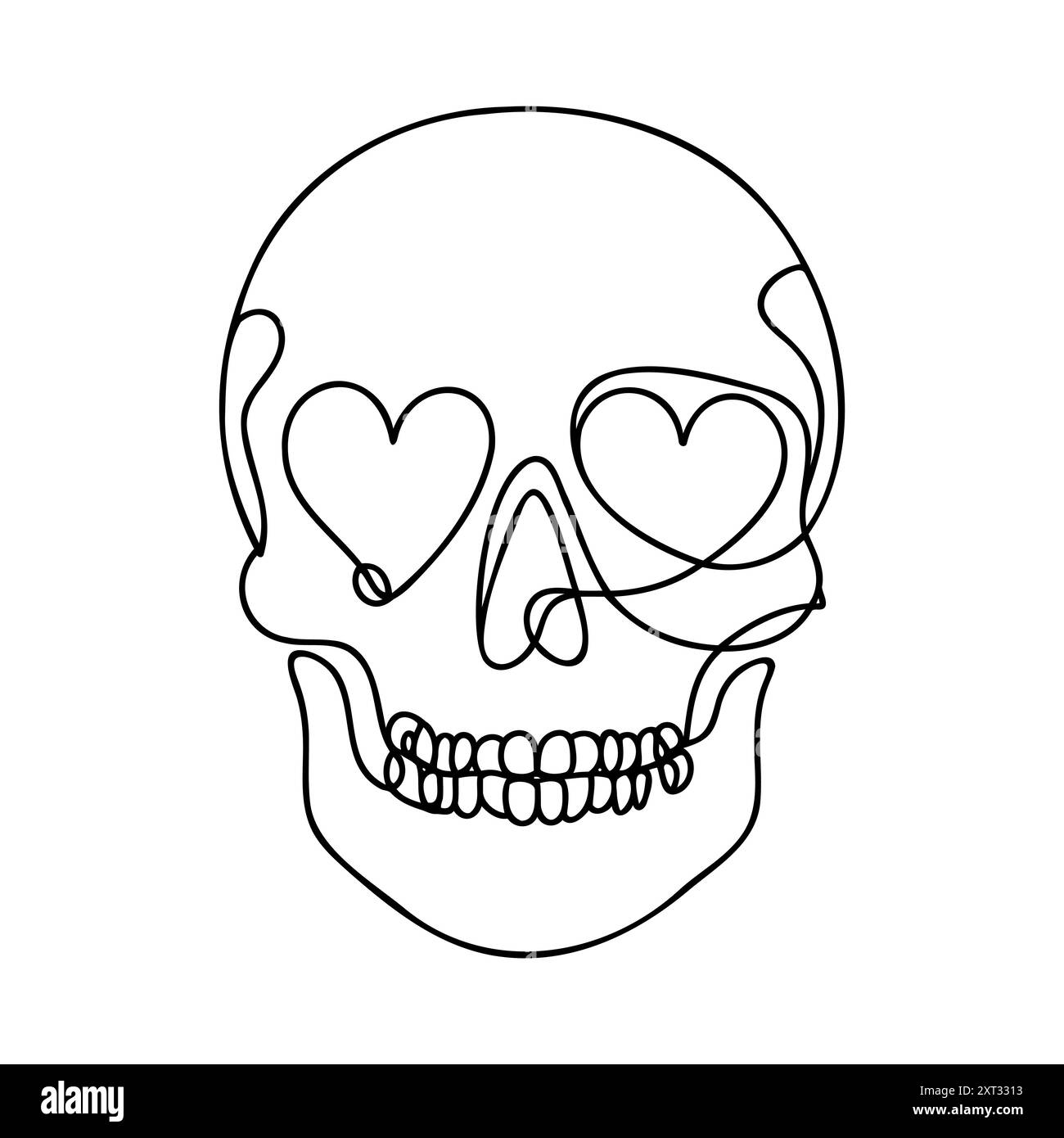 Human scull. One line continuous Halloween skull isolated on white ...