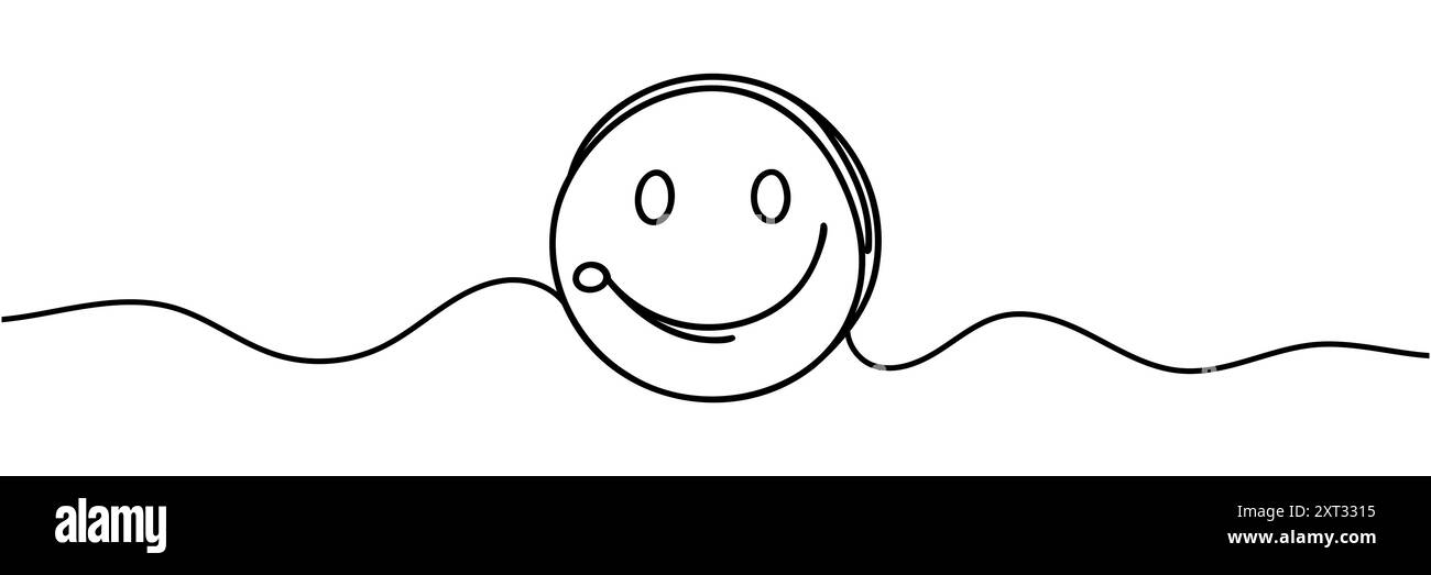 One continuous line art smiling face isolated vector illustration on ...