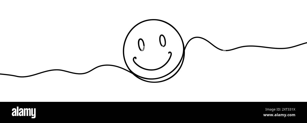 One continuous line art smiling face isolated vector illustration on ...