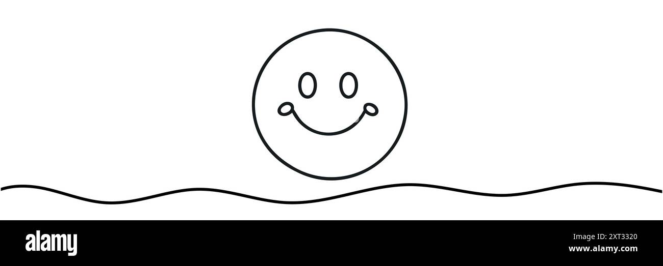 One continuous line art smiling face isolated vector illustration on ...