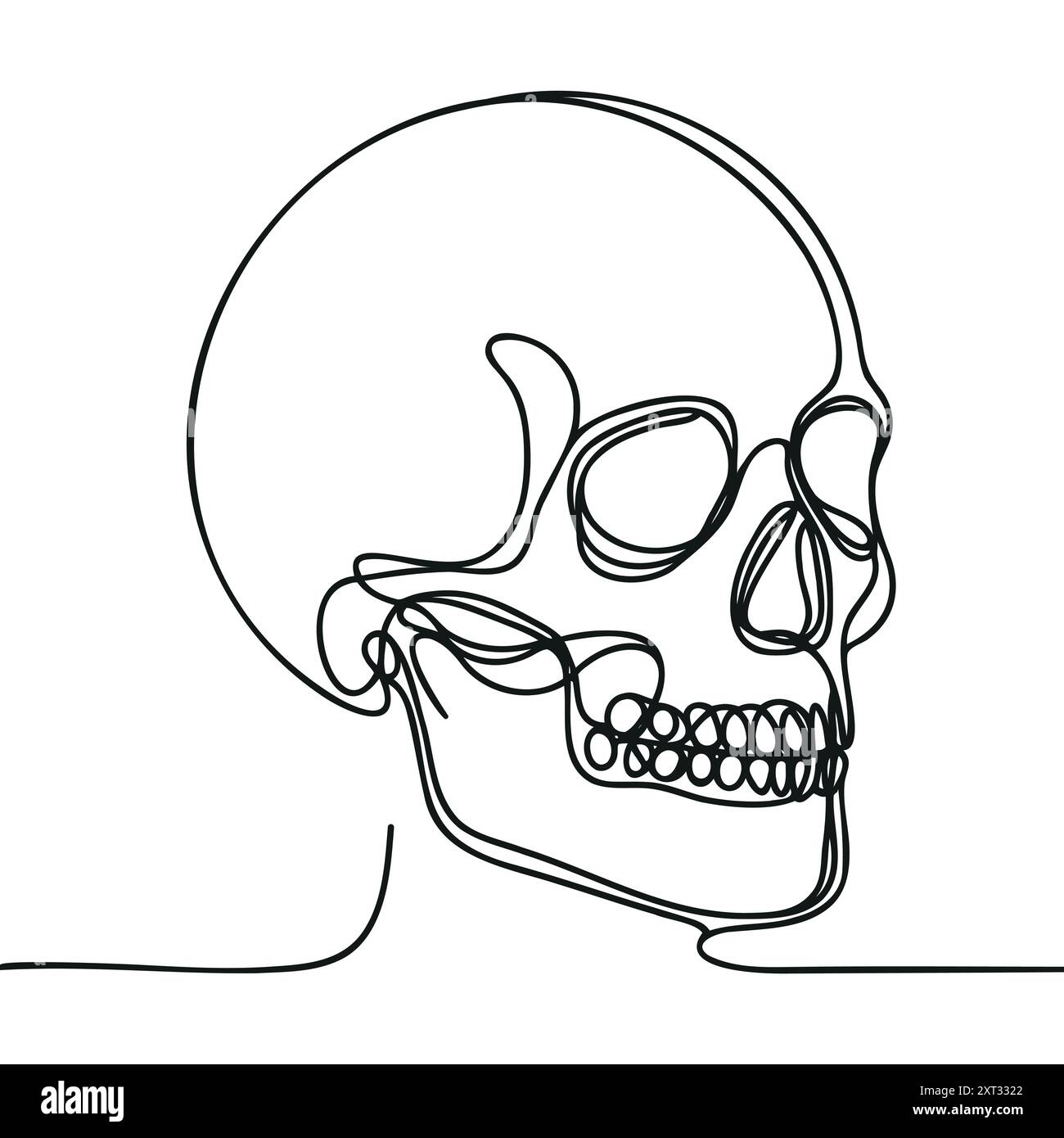 Human scull. One line continuous Halloween skull isolated on white ...