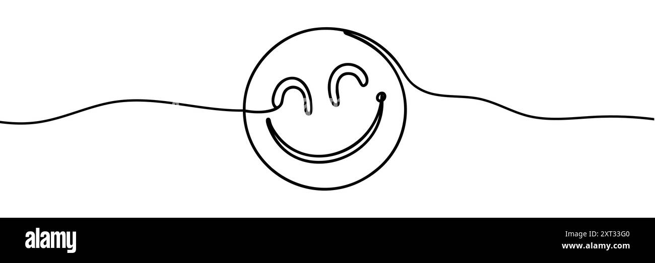 One continuous line art smiling face isolated vector illustration on ...