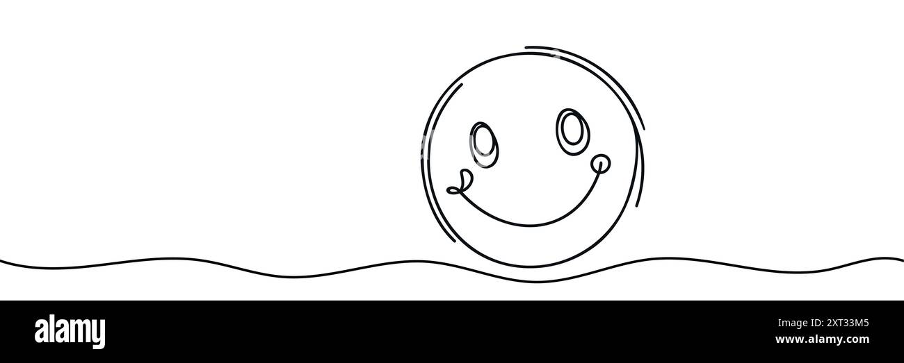 One continuous line art smiling face isolated vector illustration on ...
