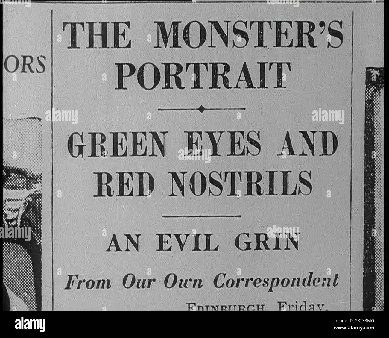 Newspaper Headline Reading: 'The Monster's Portrait - Green Eyes and ...