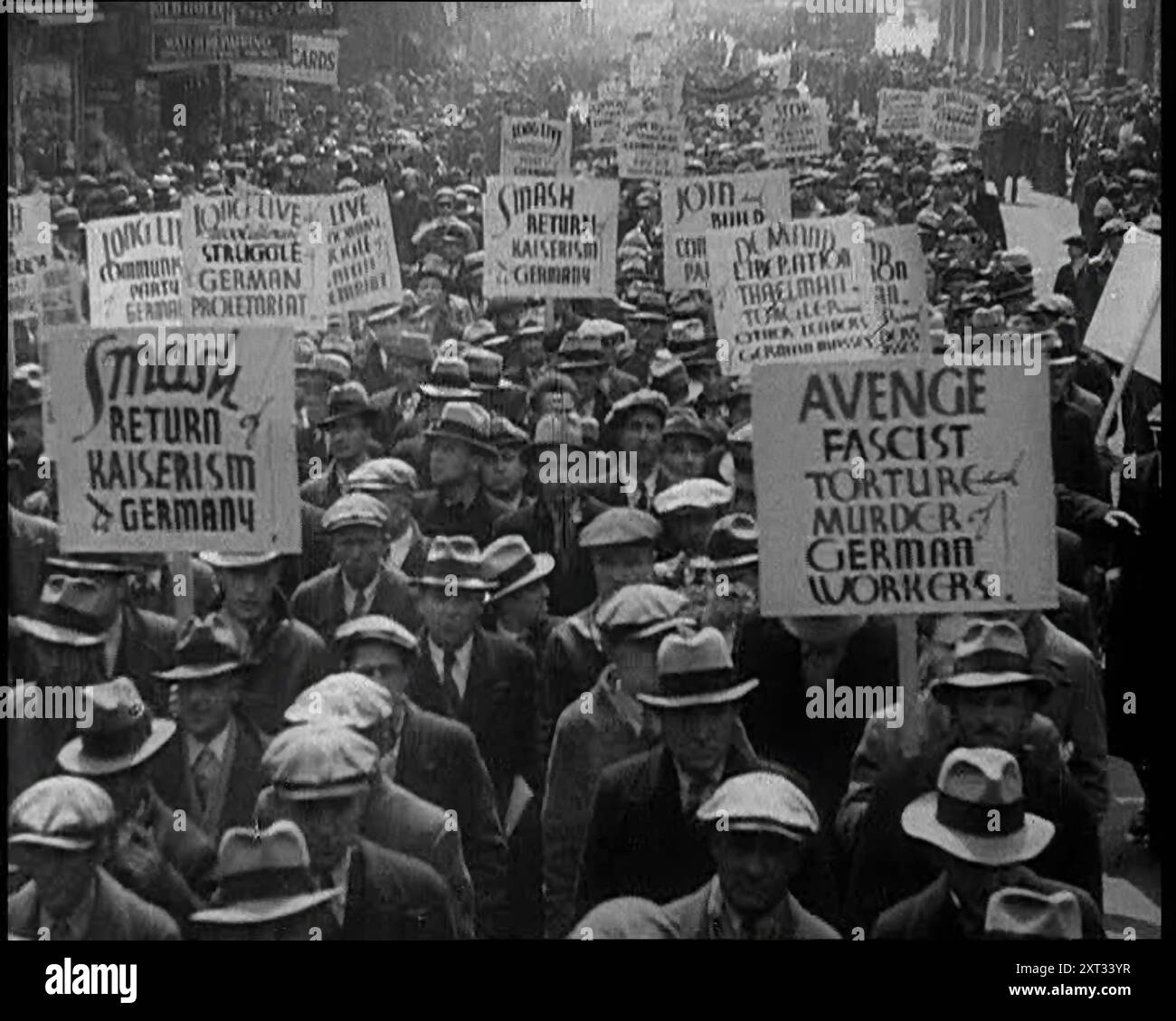 American anti-fascists Marching and Holding Signs, 1933. People ...