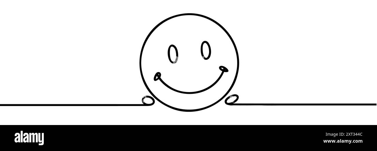 One continuous line art smiling face isolated vector illustration on ...