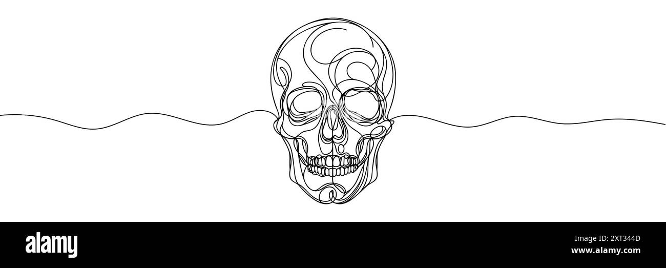 Human scull. One line continuous Halloween skull isolated on white ...