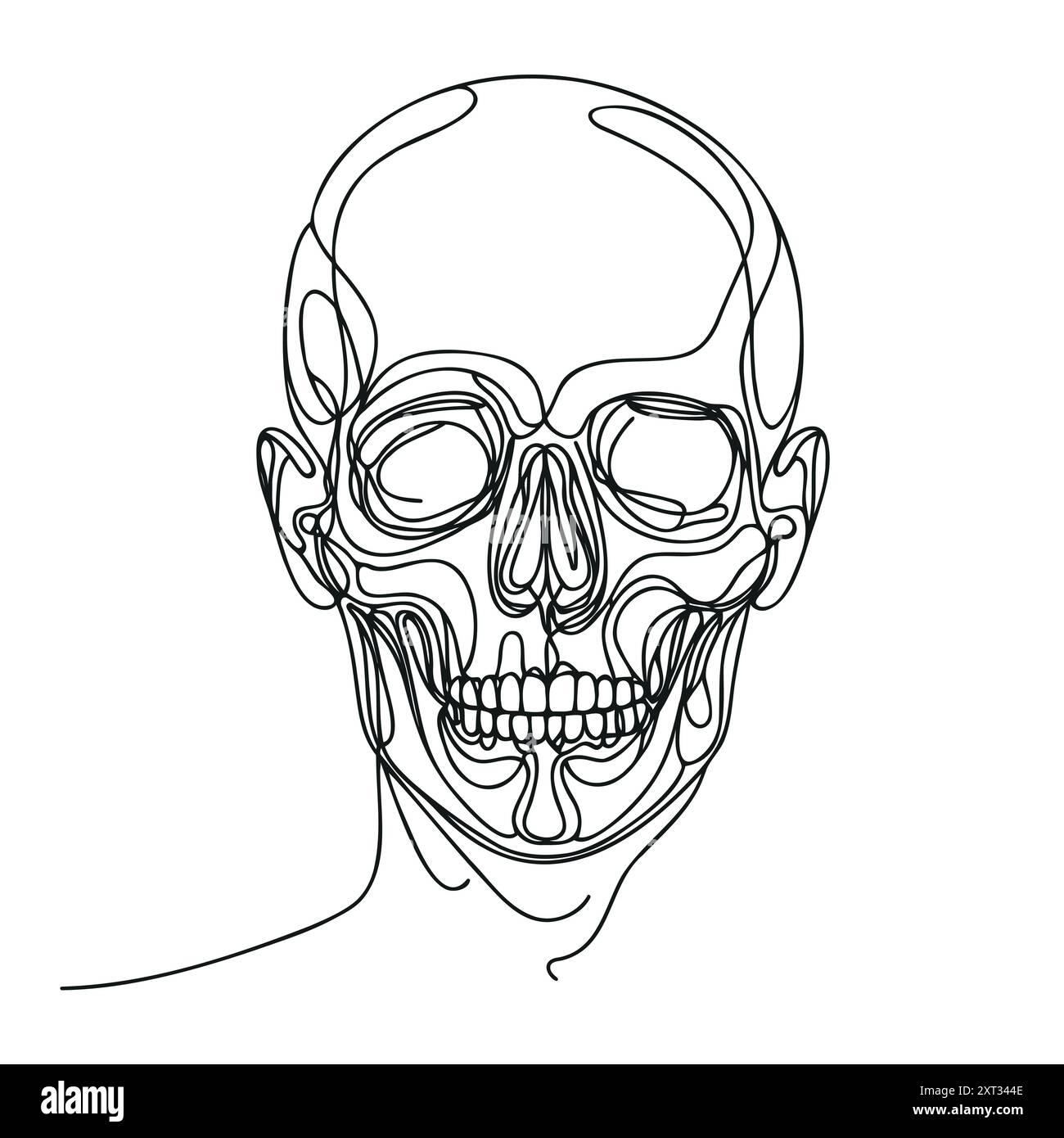 Human scull. One line continuous Halloween skull isolated on white ...
