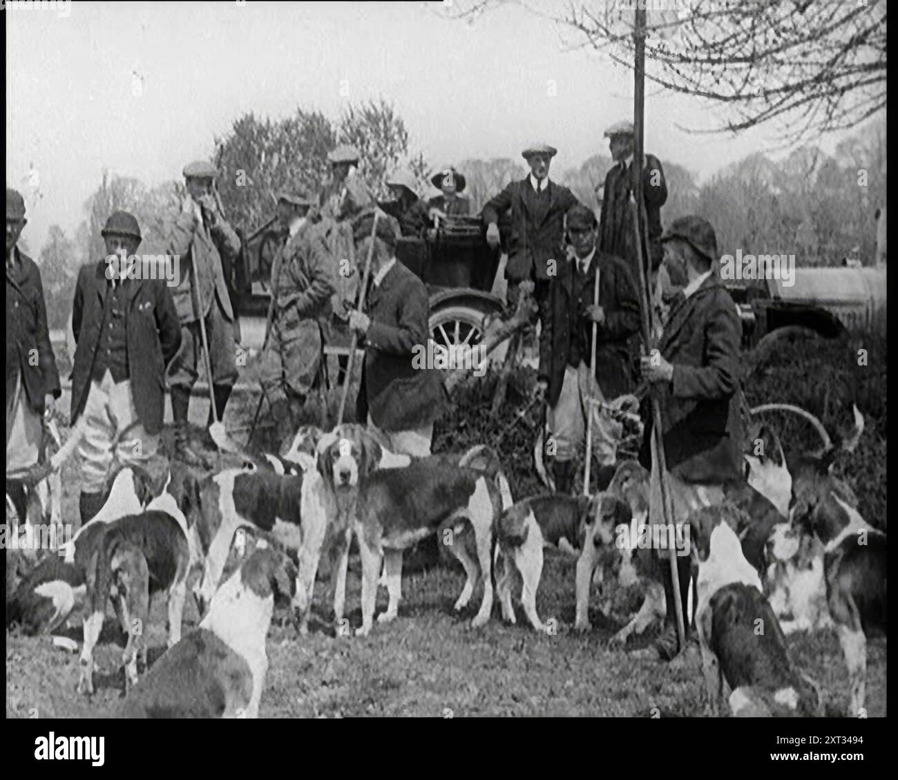 Badger Hunt. Huntsmen Gathering for Photographs With Their Dogs, 1921 ...