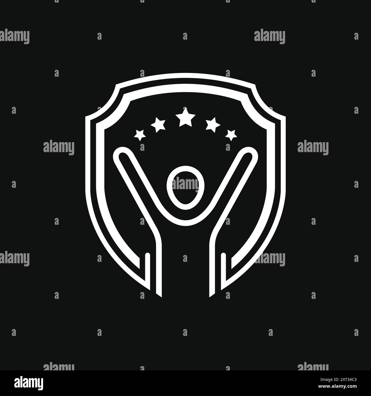 silhouette of a rising person raising hand with a shield and stars in ...