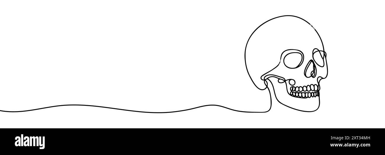 Human scull. One line continuous Halloween skull isolated on white ...