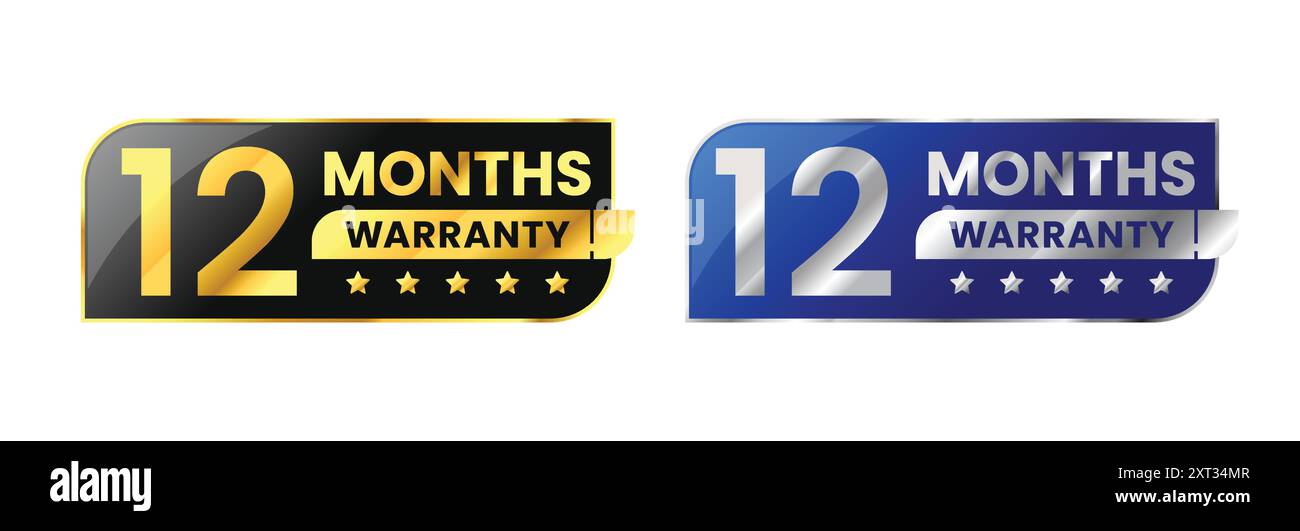 12 Months warranty label, badge, icon, logo. Parallelogram rhombus ...