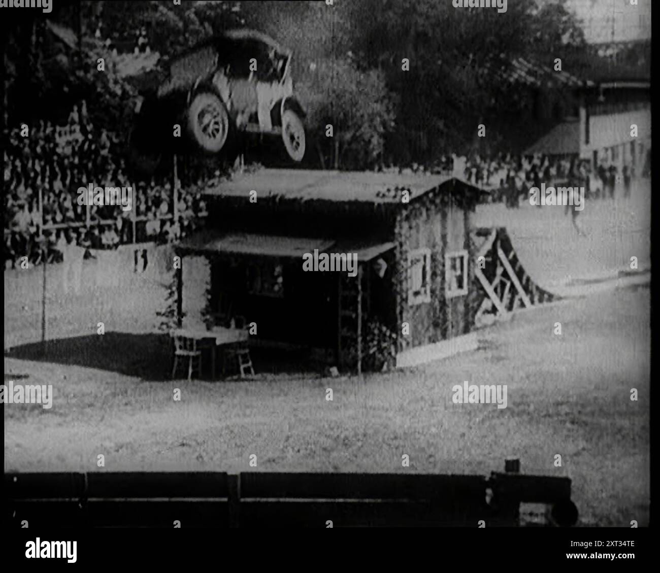 A Motorcar Jumping Over a Wooden Shack, 1920. For those of mechanical ...