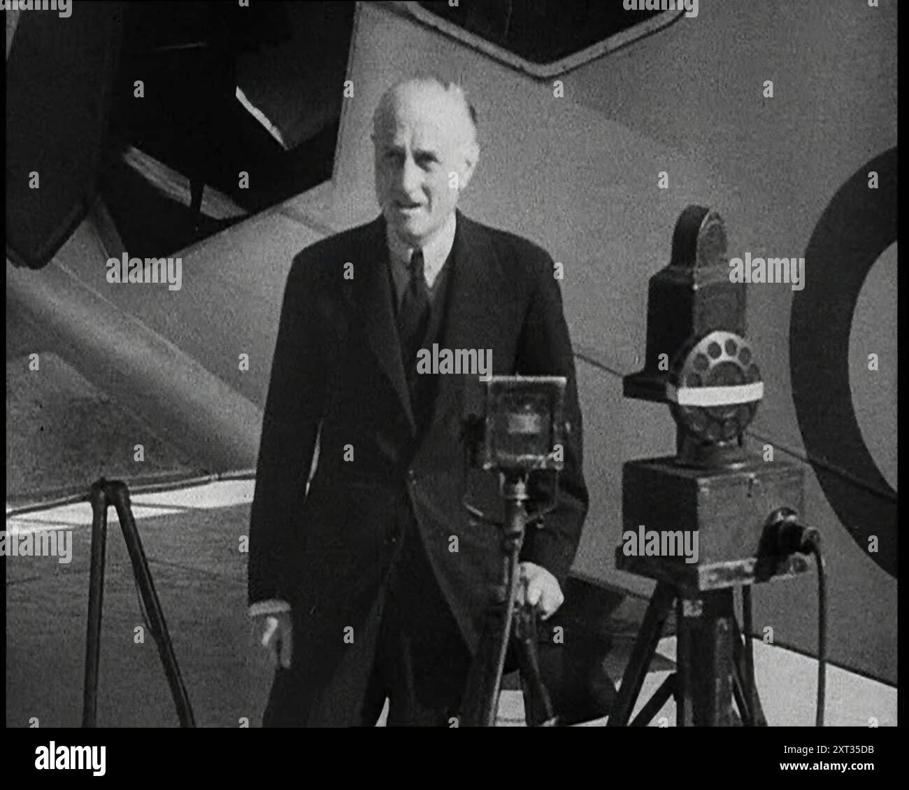 Samuel Hoare Giving a Speech in Front of a Plane, 1930s. From "Time To ...