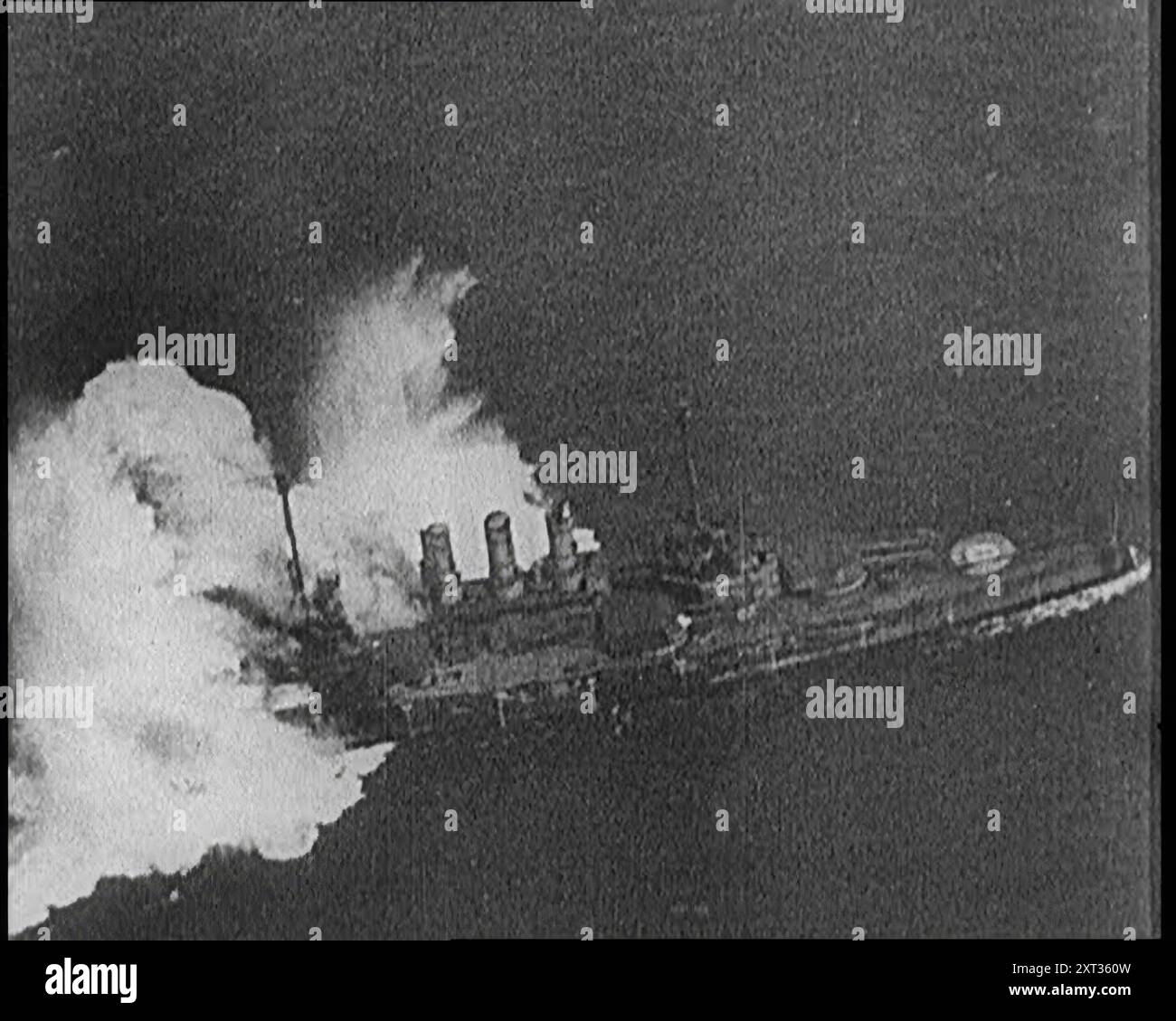 Large Warship Being Hit by an Exploding Shell, 1921. From "Time To ...