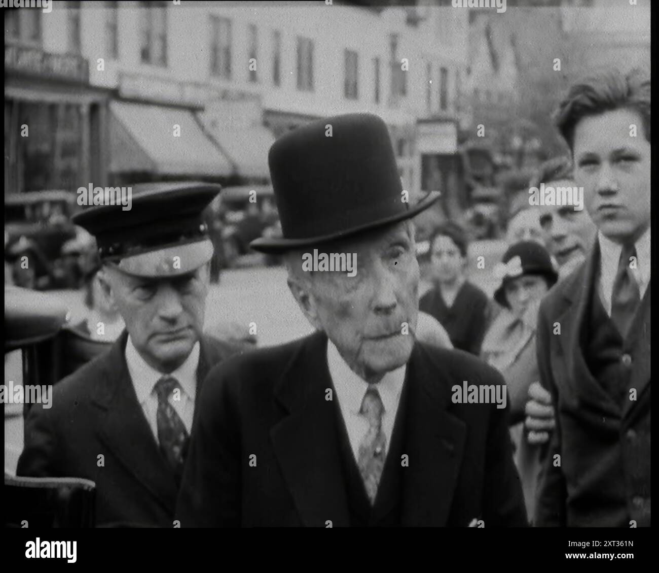 John D Rockefeller in a Suit and Hat Getting Out of a Car, 1932. 'USA ...