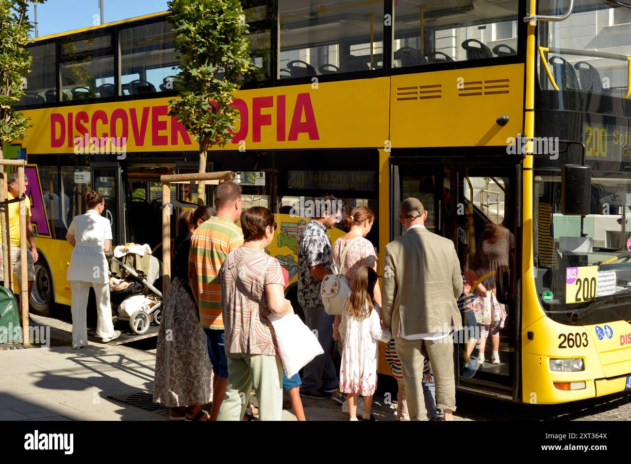 Tourism Sofia tourists at sightseeing Sofia City Tour bus by Discover Sofia in Sofia Bulgaria ...