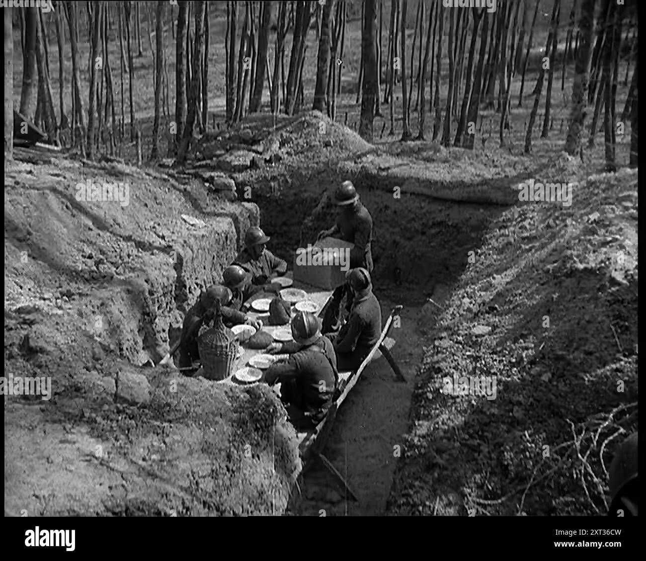 French Soldiers Eating a Meal in a Dug Out, 1940. Second World War. 'So ...