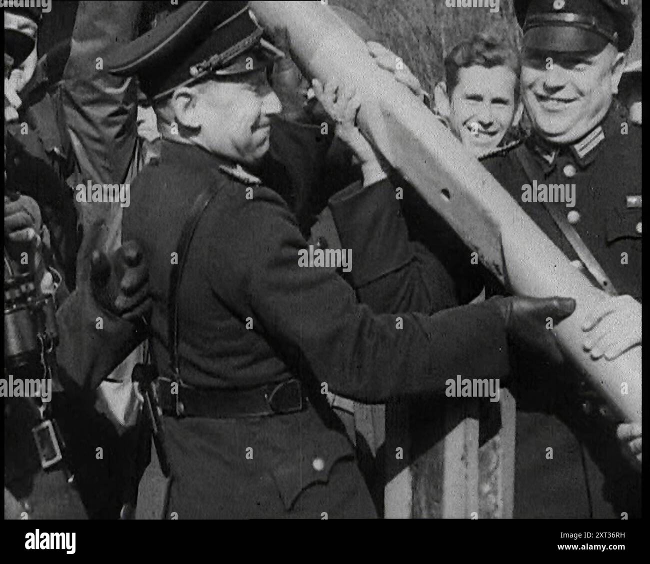 Male German Officers Removing a Barrier at a Checkpoint on the Border ...