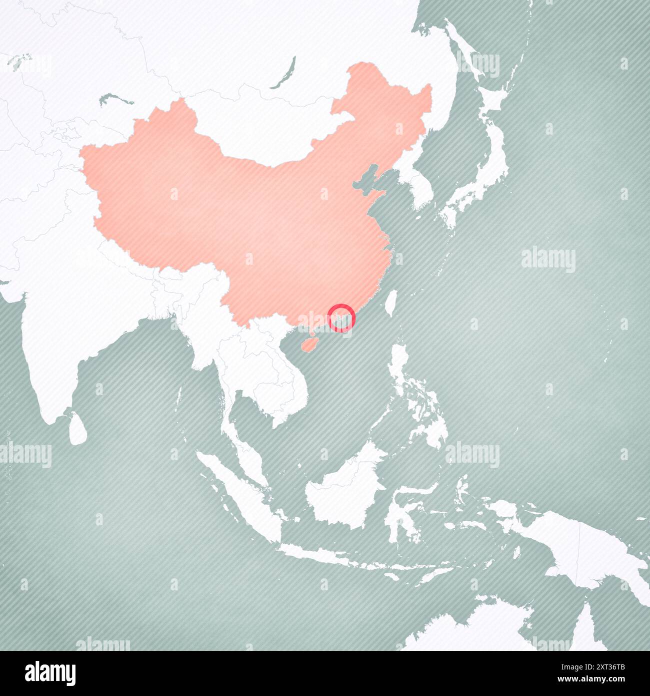 Hong Kong and China on the map of East and Southeast Asia with softly ...