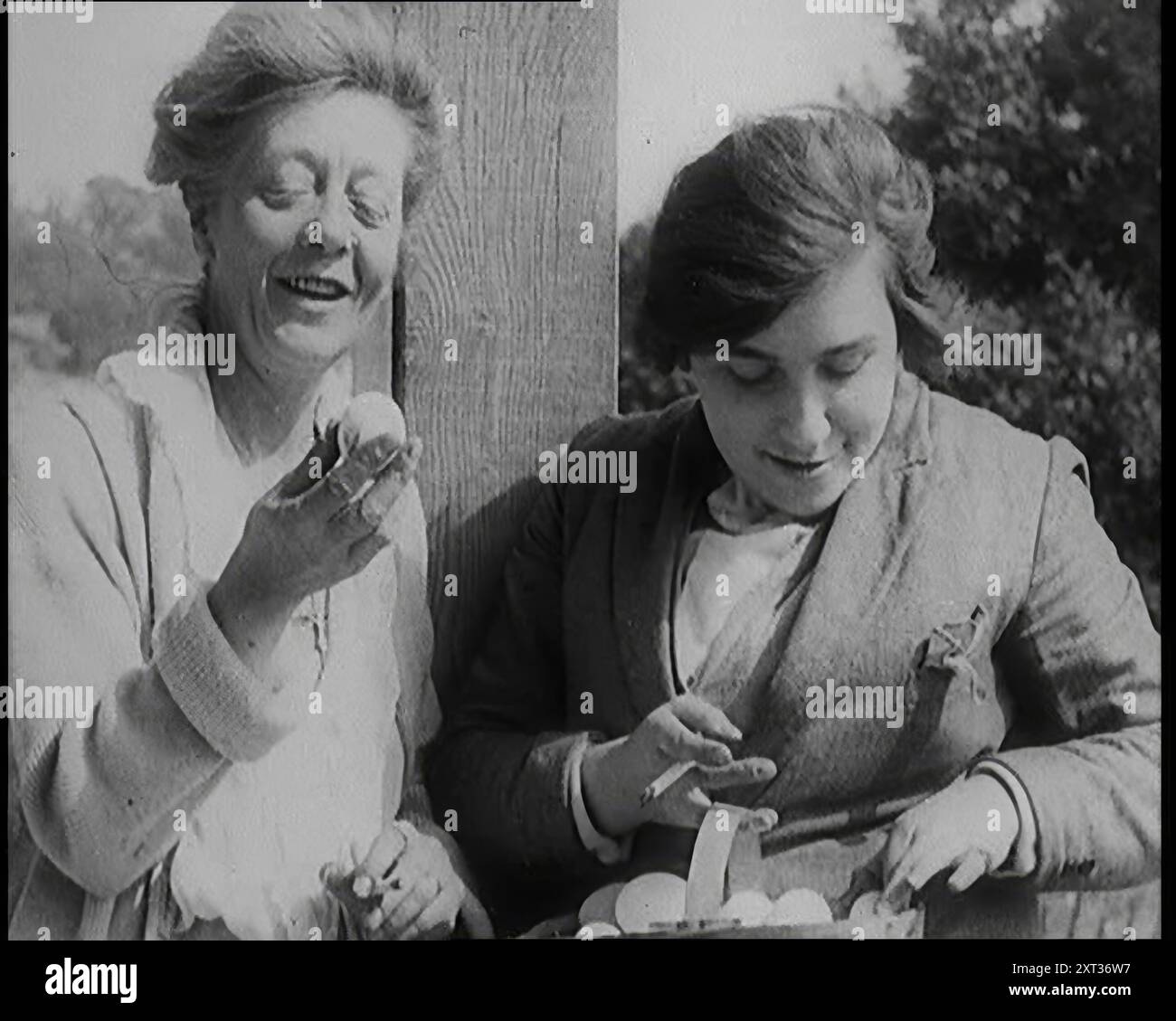 Stage Star Syndey Fairbrother Collecting Hen Eggs on Her Farm, 1920s ...