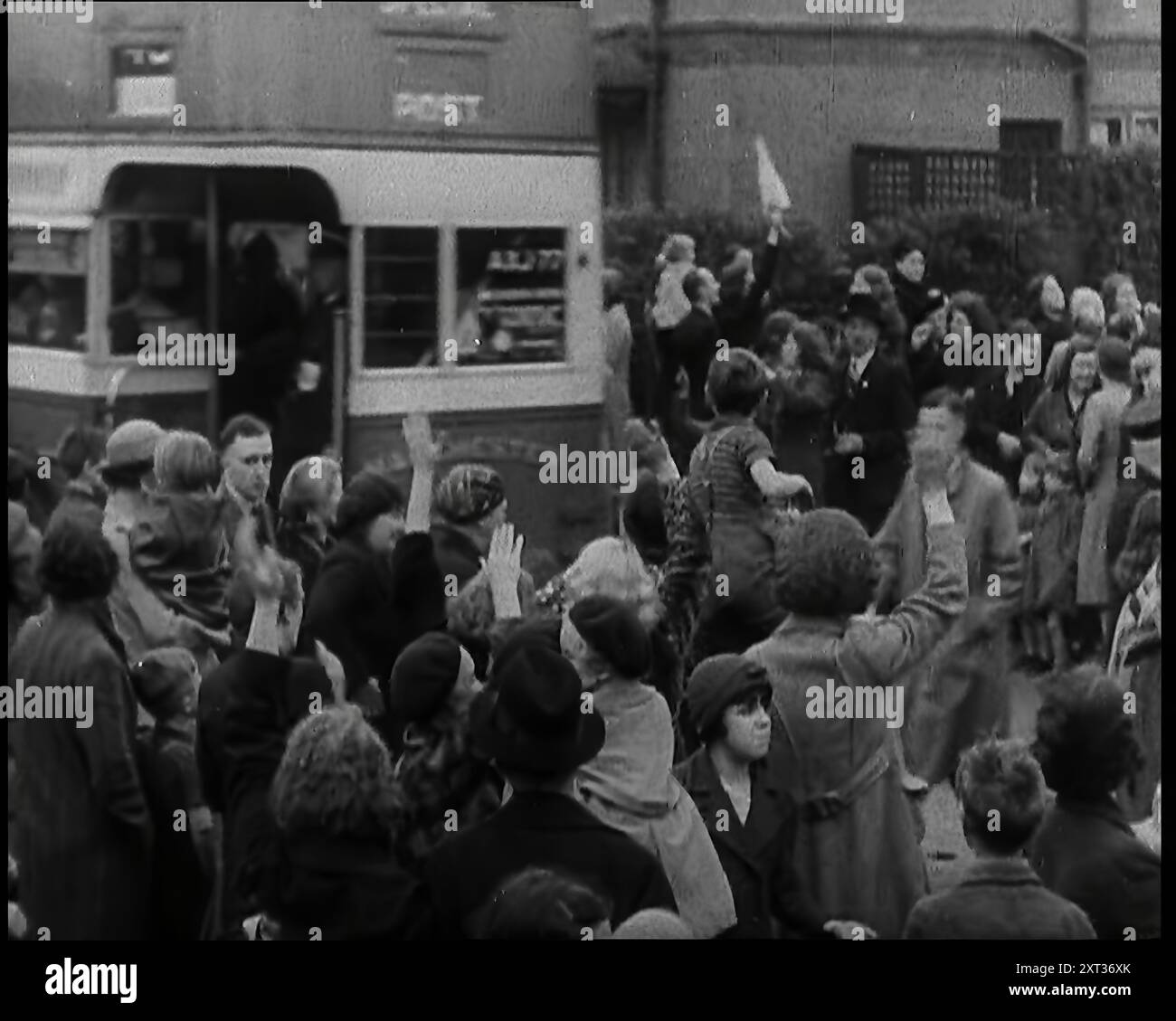 Women, Children, and Men Waving Goodbye to Children Being Evacuated by ...