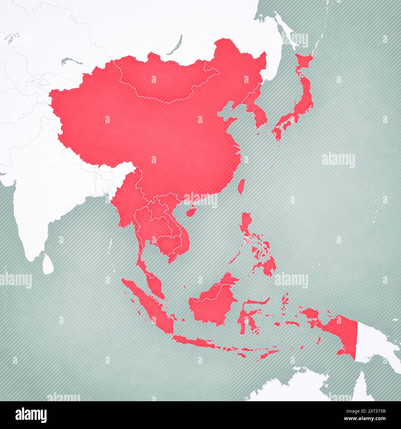 All countries on the map of East and Southeast Asia with softly striped ...