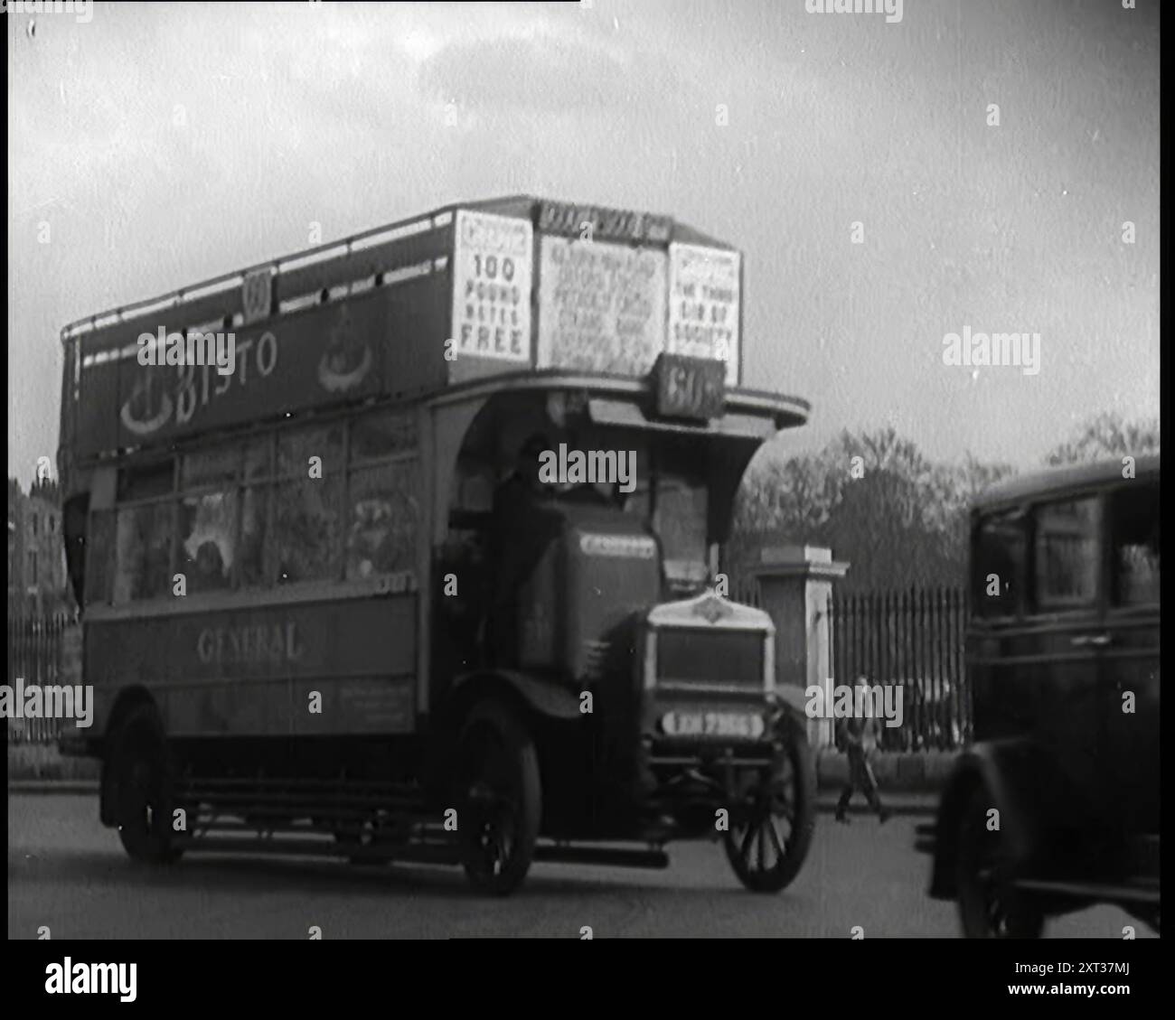 London Bus, Cars and Taxis Turning a Corner on a London Street, 1924 ...