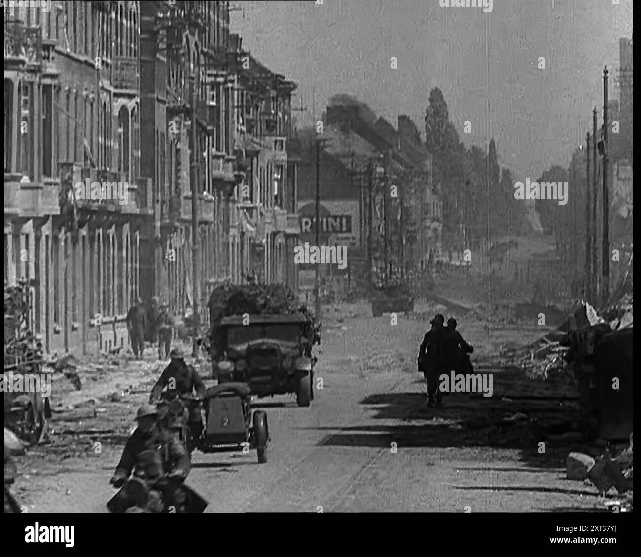 British Expeditionary Force Retreating Through Belgian Town on Vehicles ...