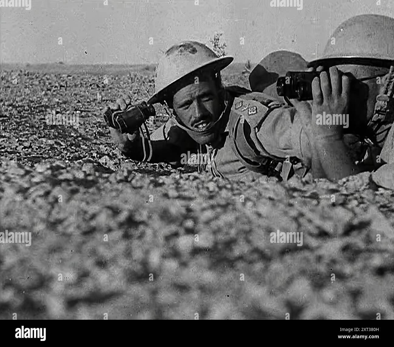 British Soldiers Observing Artillery, 1942. Second World War. '"...out ...