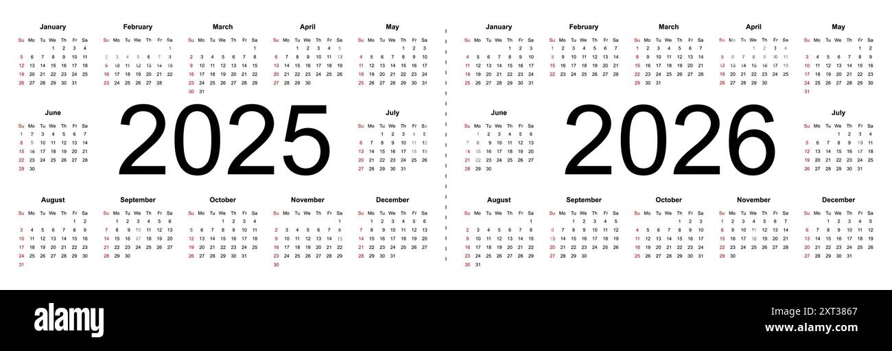 Calendar 2025, 2026. Week starts from Sunday, business template. Isolated vector illustration on ...