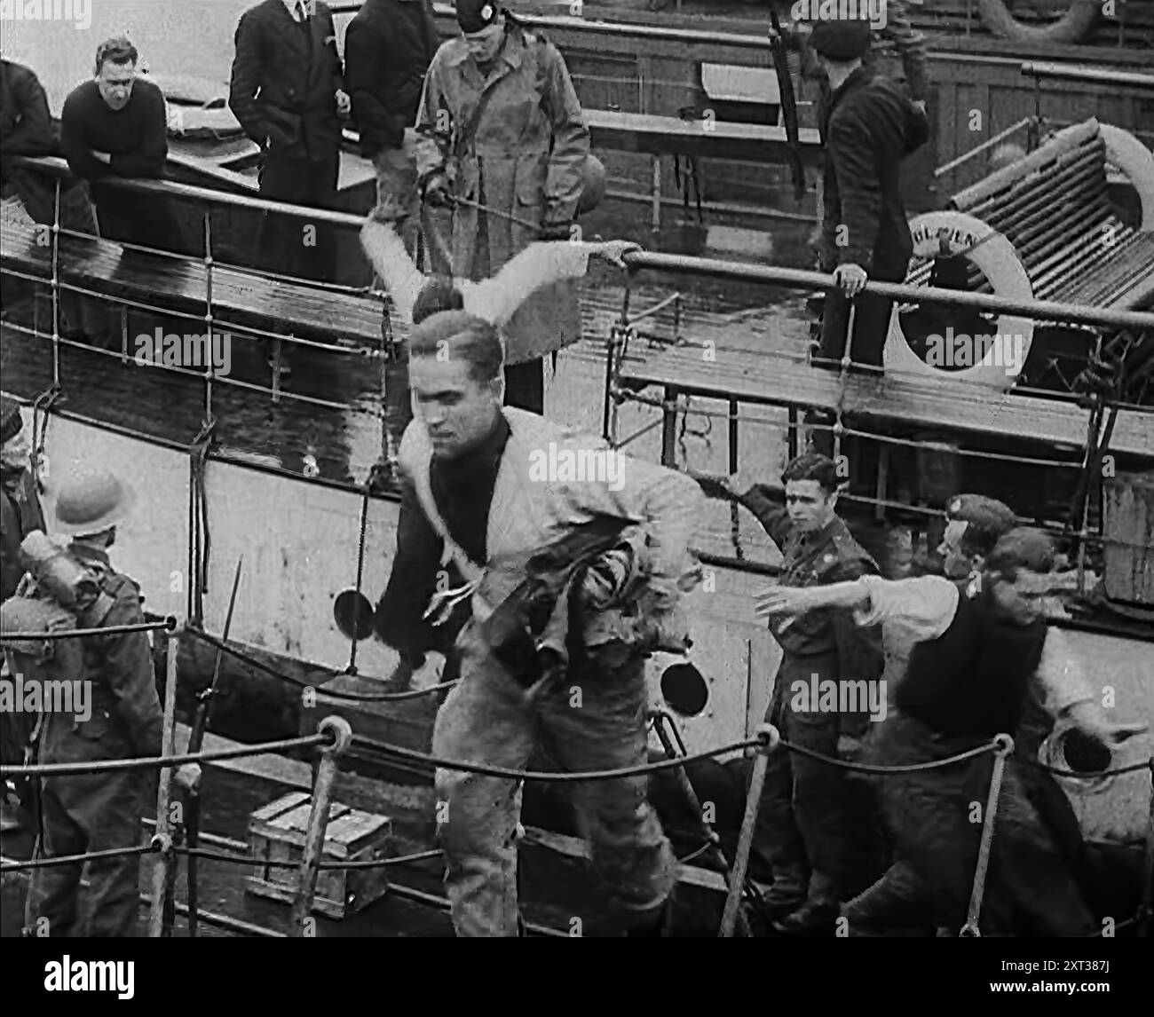 Crew of the Destroyed Bismarck Walking up a Gangplank Into a British ...